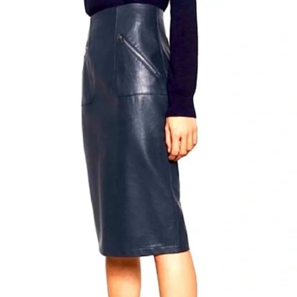 Zara | Skirts | Zara Dark Teal Blue Green Faux Vegan Leather Pencil Skirt Zippers S New | Poshmark